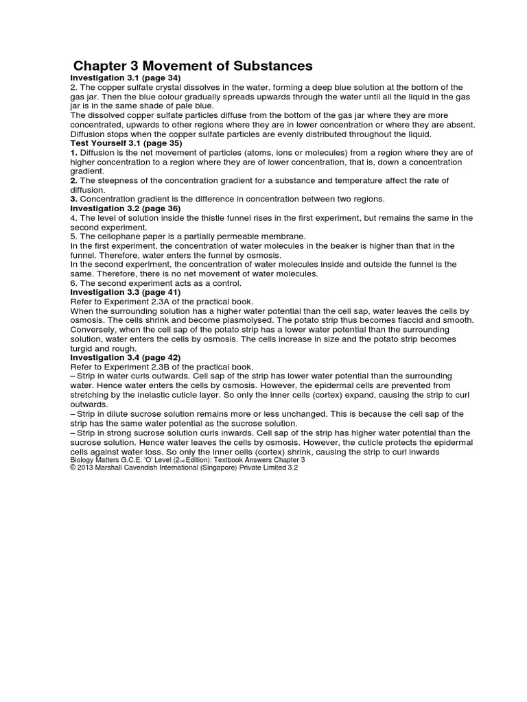 Chapter 3 Movement of Substances | PDF | Osmosis | Diffusion