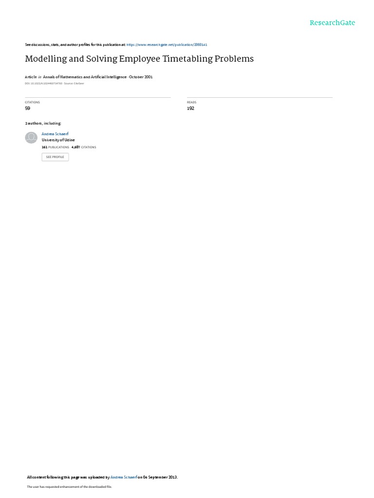 Modelling and Solving Employee Timetabling Problems | PDF