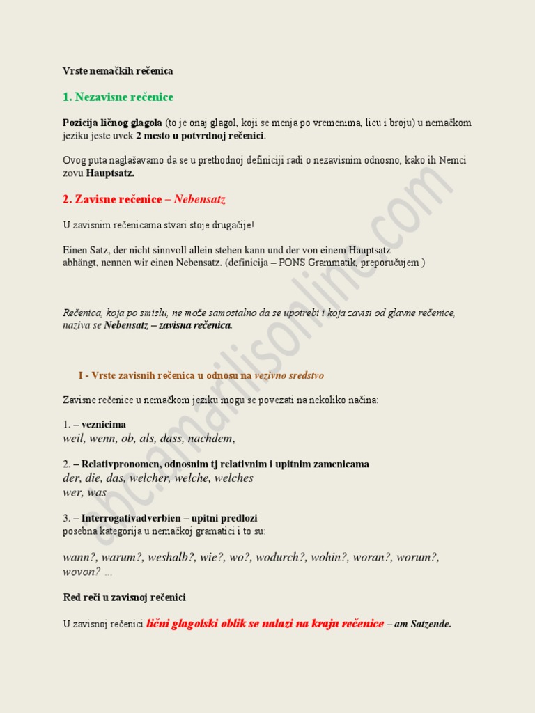 Zavisne Recenice U Nemackom Jeziku | PDF