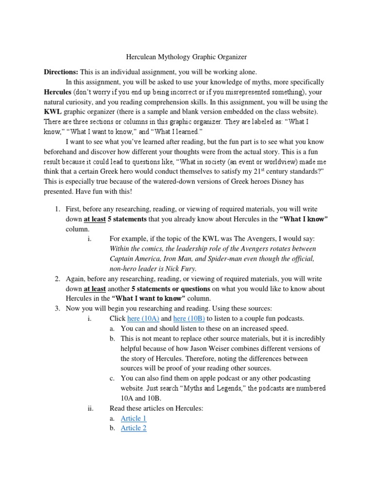 Instructions - Hercules Graphic Organizer | PDF | Cognition