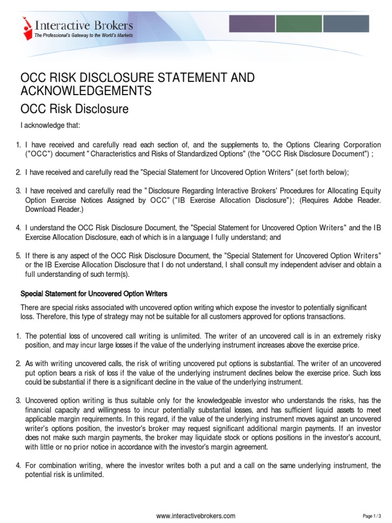 OCC Risk Disclosure | PDF | Option (Finance) | Short (Finance)