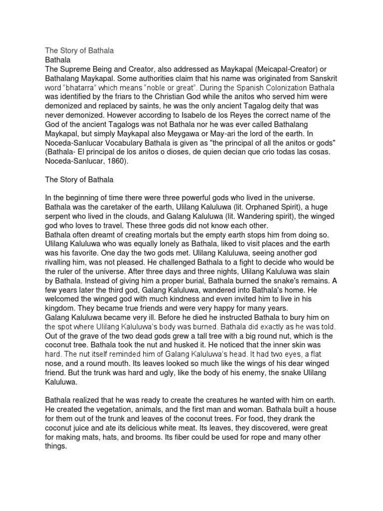 The Story of Bathala | PDF | Mythology | Cultural Anthropology