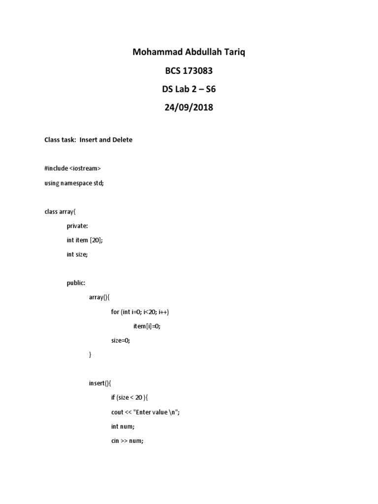 Ds Lab 2 Tasks Pdf Computer Data Object Oriented Programming