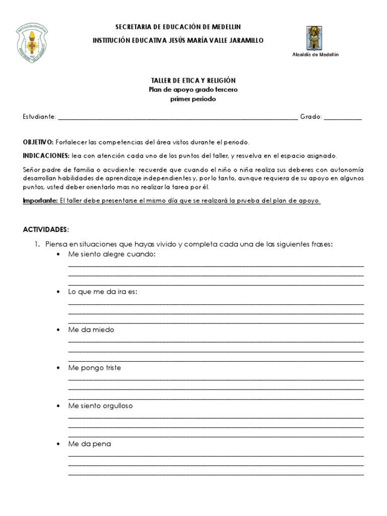 Taller Etica y Valores Periodo 1 | PDF | María, madre de Jesús | Jesús