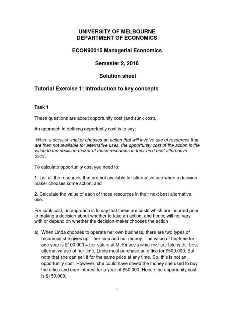 ECON90015 Managerial Economics tutorial exercise solutions | PDF | Cost ...