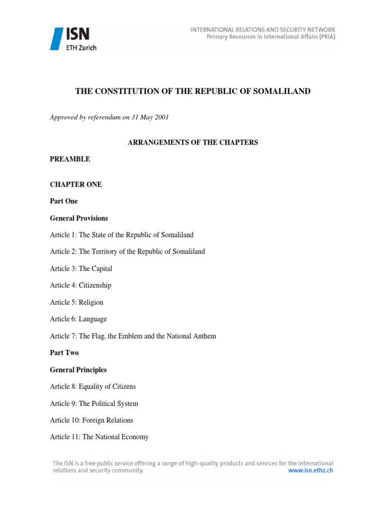 Somaliland Constitution Overview | PDF | United States House Of ...