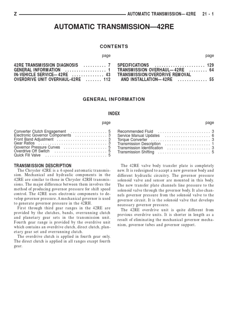 Transmision 42re PDF | Download Free PDF | Transmission (Mechanics ...