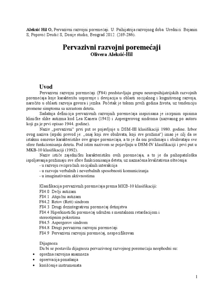 16 O Aleksic Hil Pervazivni Razvojni Poremecaji PDF | PDF