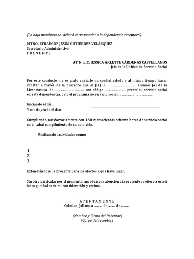 Oficio de Terminacion de Servicio Social UDG | PDF