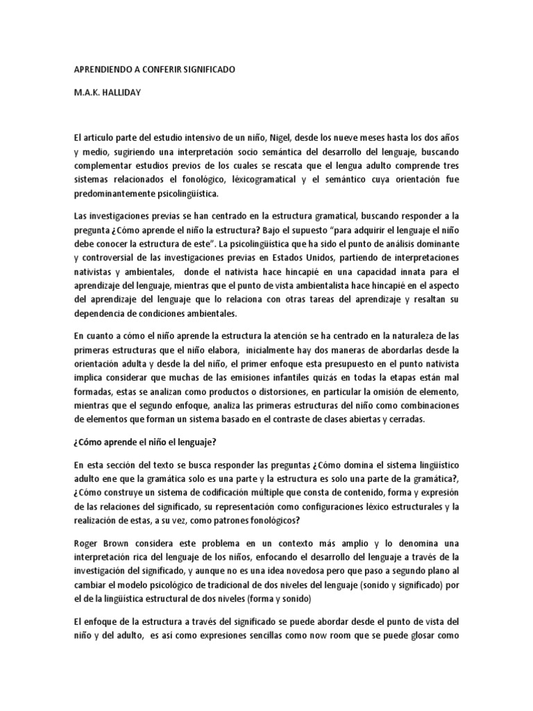 Resumen Aprendiendo A Conferir Significado | PDF | Aquisición de idioma ...