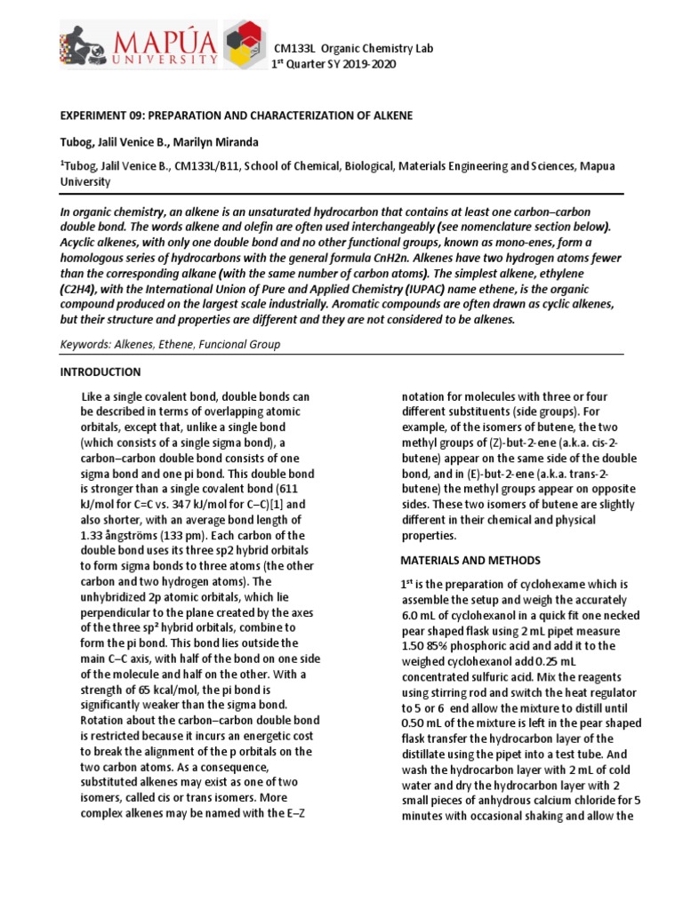 Experiment 09 | PDF | Alkene | Functional Group