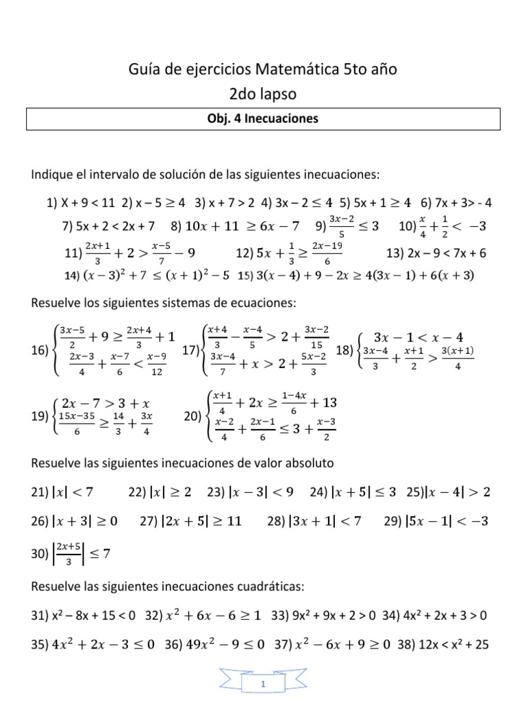Guía de Ejercicios Matematica 5to Año 2do Lapso | PDF