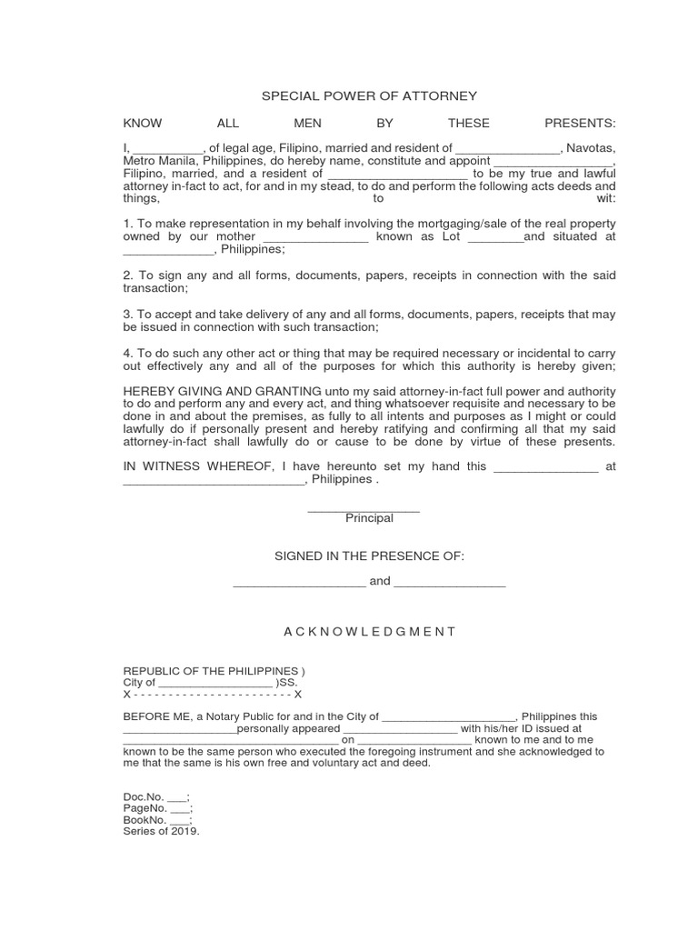 Sample Spa | PDF | Power Of Attorney | Law And Economics