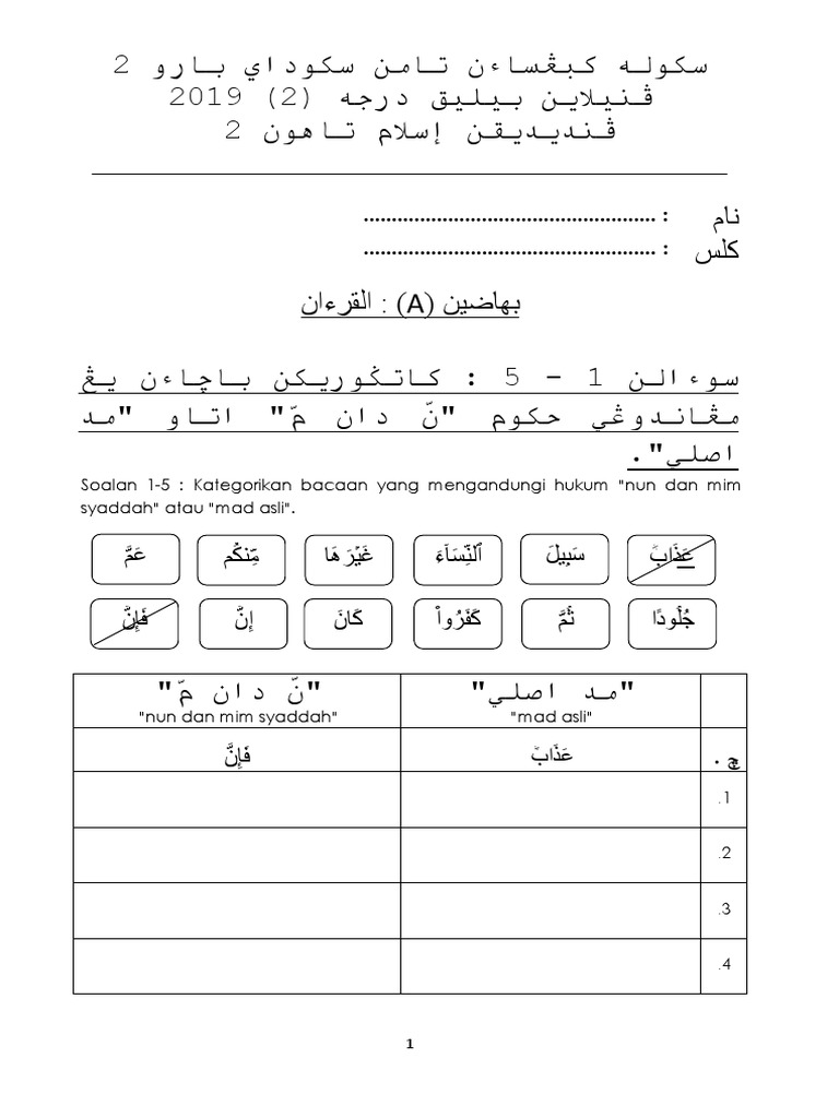 Soalan 1-5: Kategorikan Bacaan Yang Mengandungi Hukum "Nun Dan Mim ...