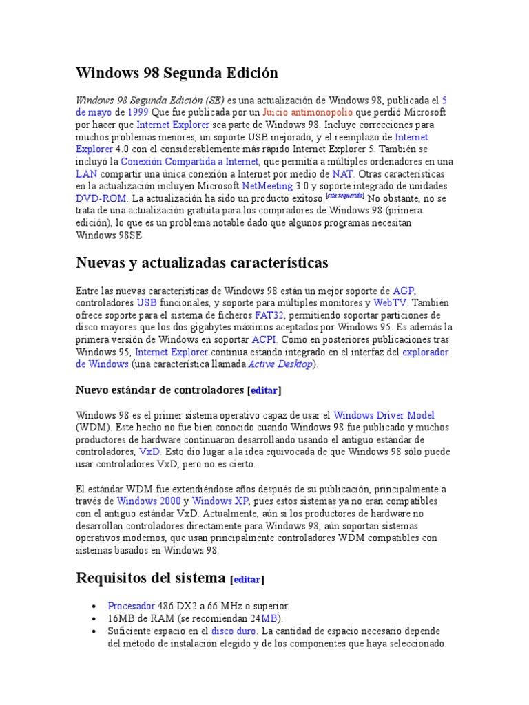 Windows 98 Segunda Edición | PDF | Plataformas de computación | Informática