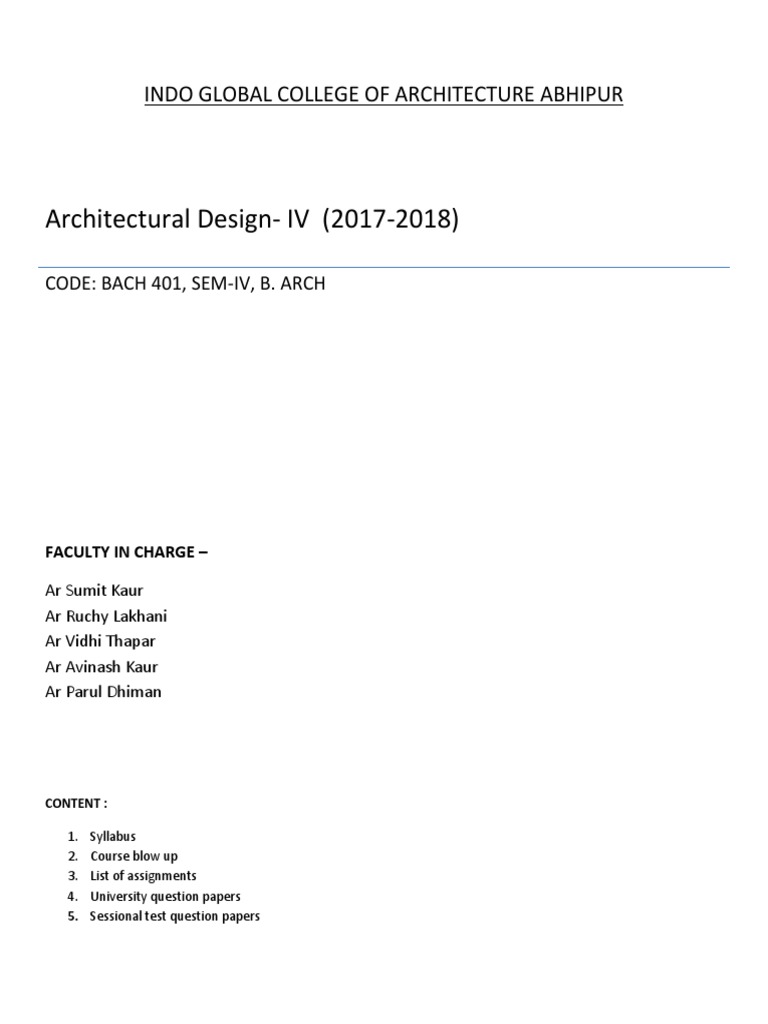 Architectural Design-IV (2017-2018) : Indo Global College of ...