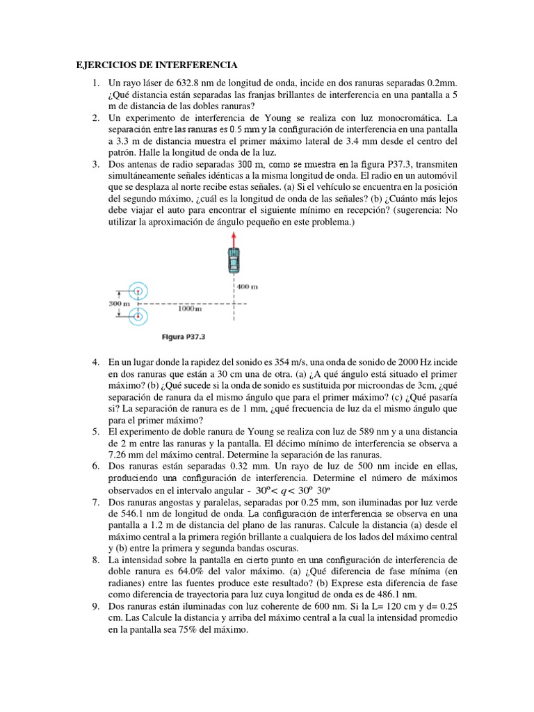 Ejercicios de Interferencia | PDF | Ligero | Olas