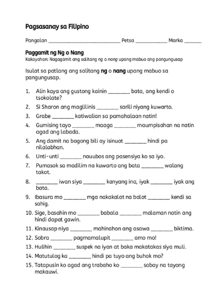 Mga Pagsasanay Sa Filipino 11 | PDF