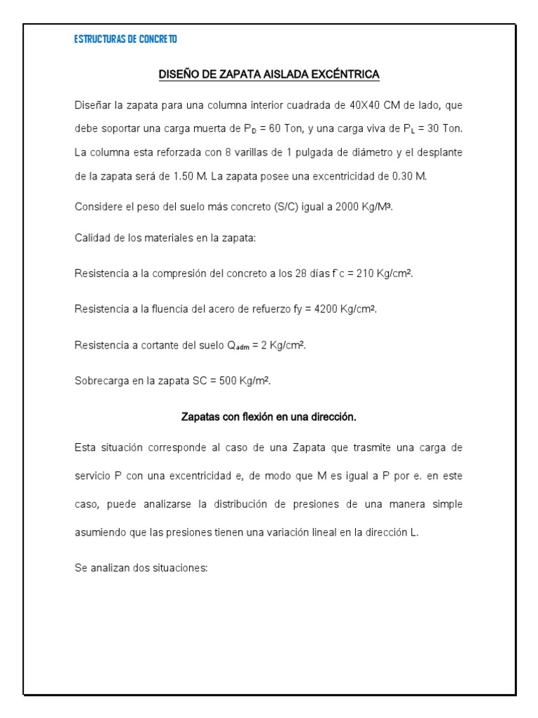 Ejemplo de Diseño de Zapata Excentrica | PDF | Hormigón | Resistencia ...
