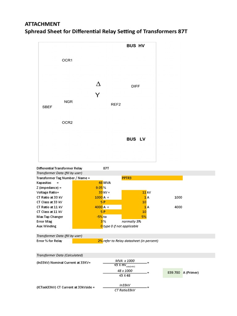 Attachment Sphread Sheet For Differential Relay Setting of Transformers ...