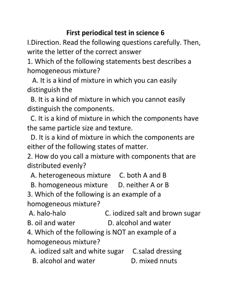 Understanding Mixtures: An Analysis of Questions from a Science Test on ...