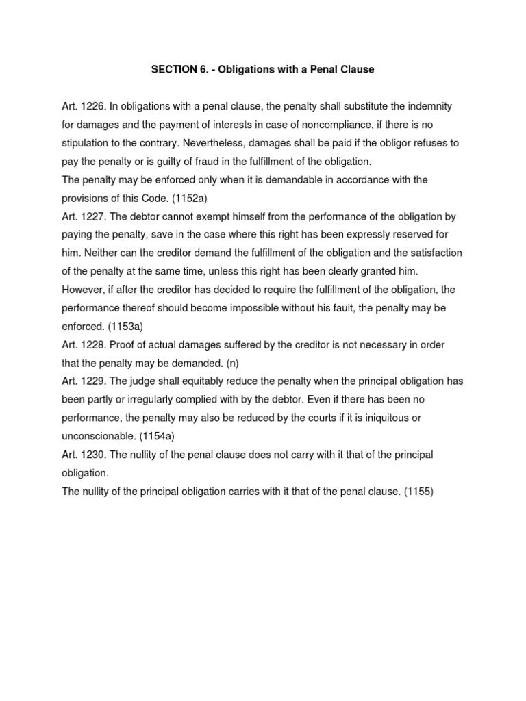 SECTION 6. - Obligations With A Penal Clause | PDF