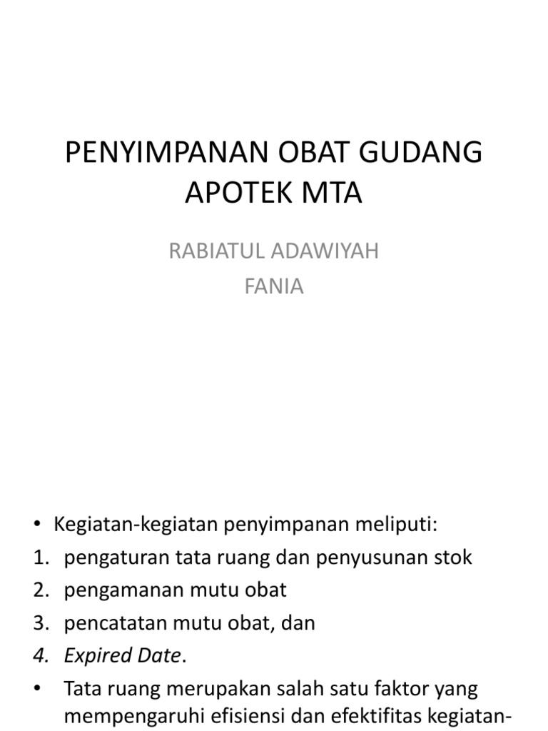 Penyimpanan Obat Di Apotek Mta Pdf Sains Matematika