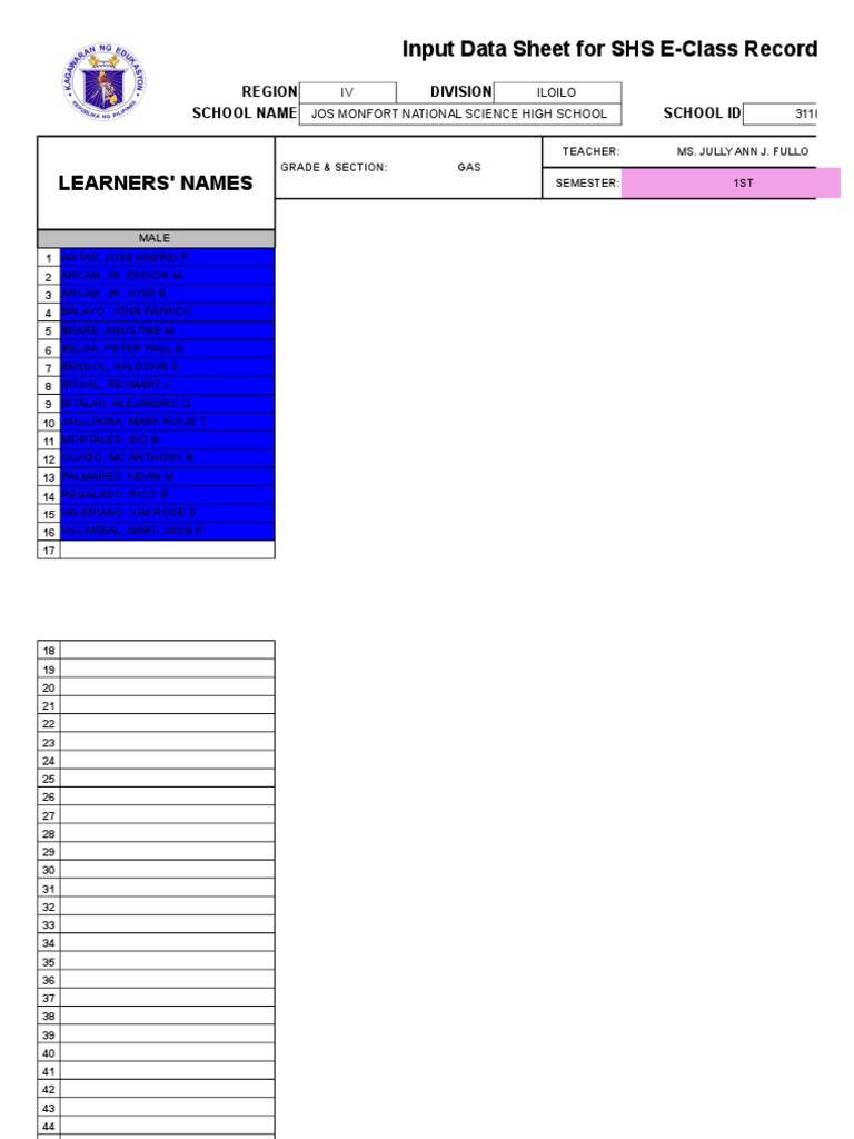 SHS E-Class Record Template | PDF | Learning