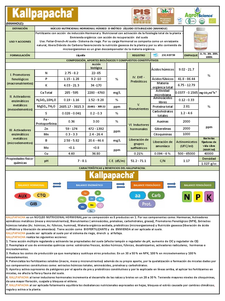 Hoja Tecnica Kallpapacha 2019 | PDF | Fertilizante | Nutrición