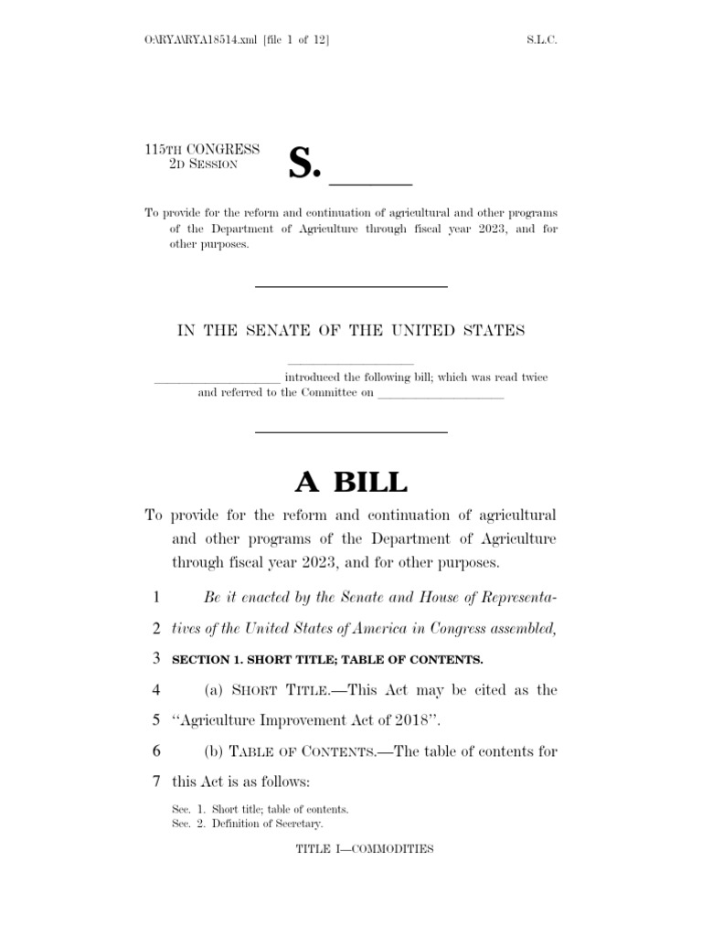 Agriculture Improvement Act of 2018 | PDF | U.S. Securities And ...