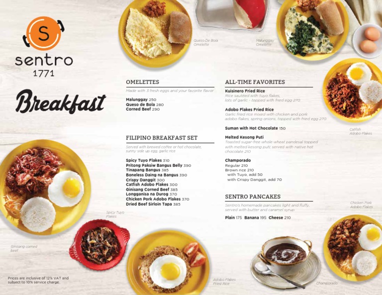 Sentro Breakfast Menu - FA | PDF | Food And Drink Preparation | Foods