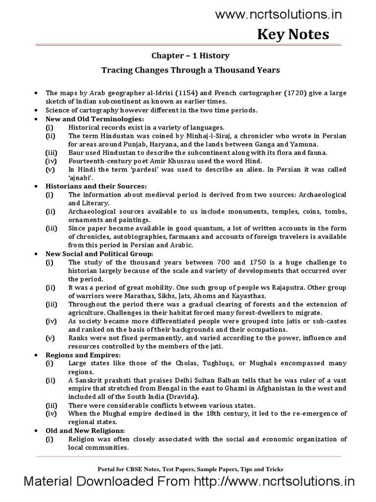 07 Social Science Histroy Key Notes Ch01 Tracing Changes Through A ...