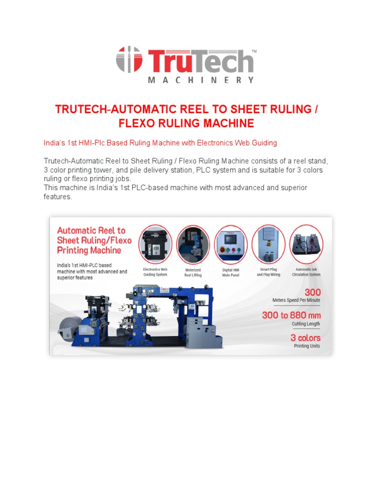 Trutech Flexo Ruling Machine: - Automatic Reel To Sheet Ruling | PDF ...