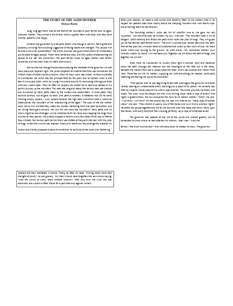 The Story of The Aged Mother: Matsuo Basho | PDF