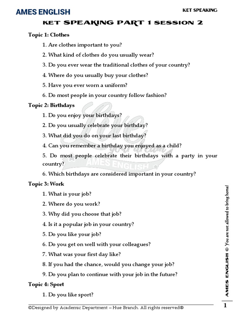 PET Part 1 Speaking | PDF