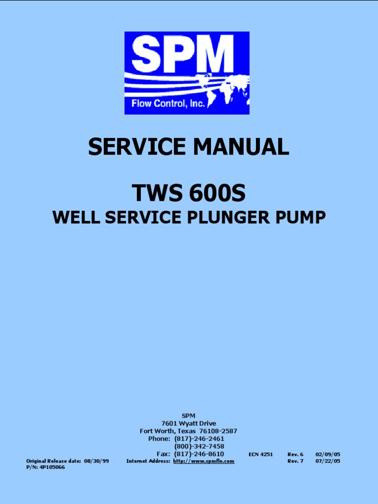 TWS 600S Pump Service Manual | PDF | Pump | Horsepower