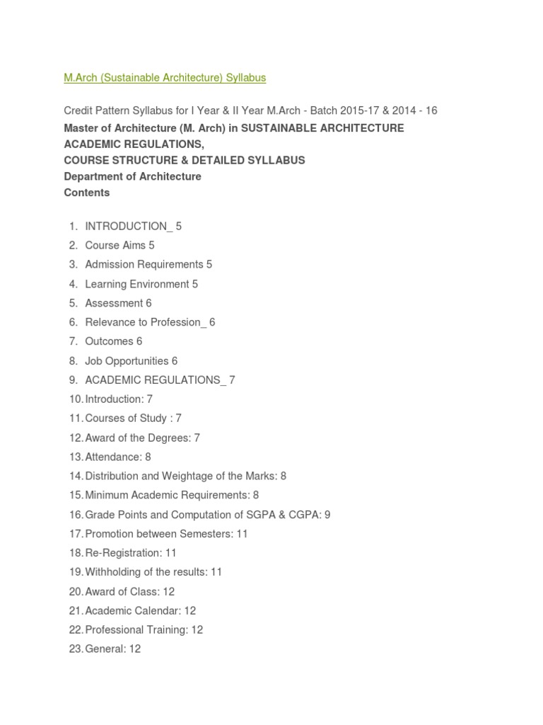 M.arch (Sustainable Architecture) Syllabus | PDF | Sustainability ...