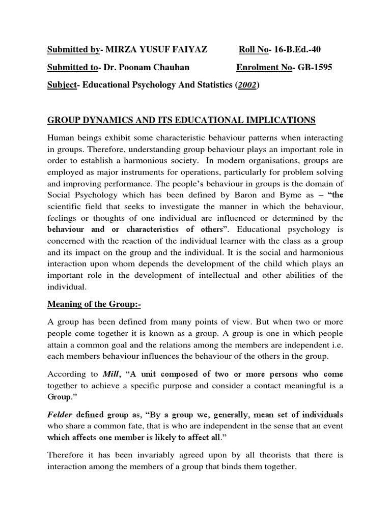 Group Dynamics and Its Educational Implications | PDF | Educational ...