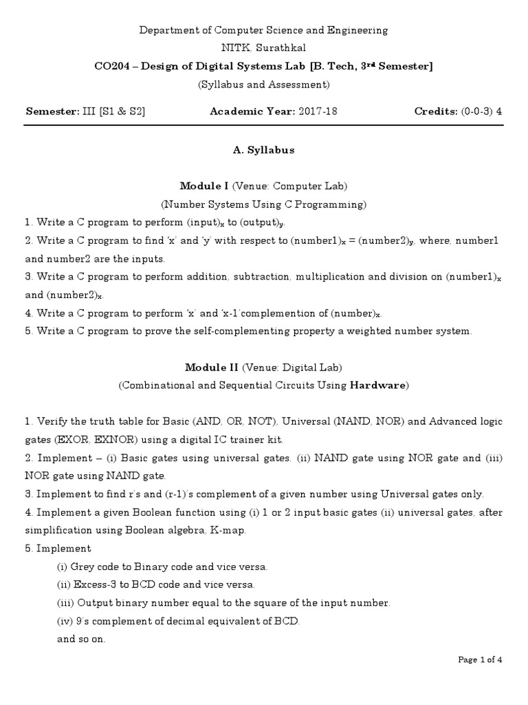 Digital Systems Lab Syllabus & Assessment | PDF | Logic Gate | Logic