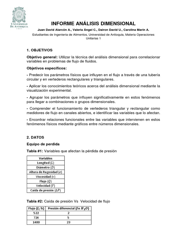 Informe Análisis Dimensional | PDF | Descarga (hidrología) | Agua