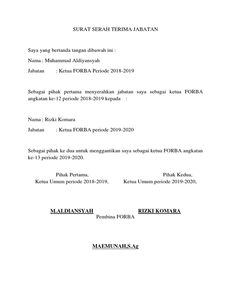Surat Serah Terima Jabatan Rohis | PDF