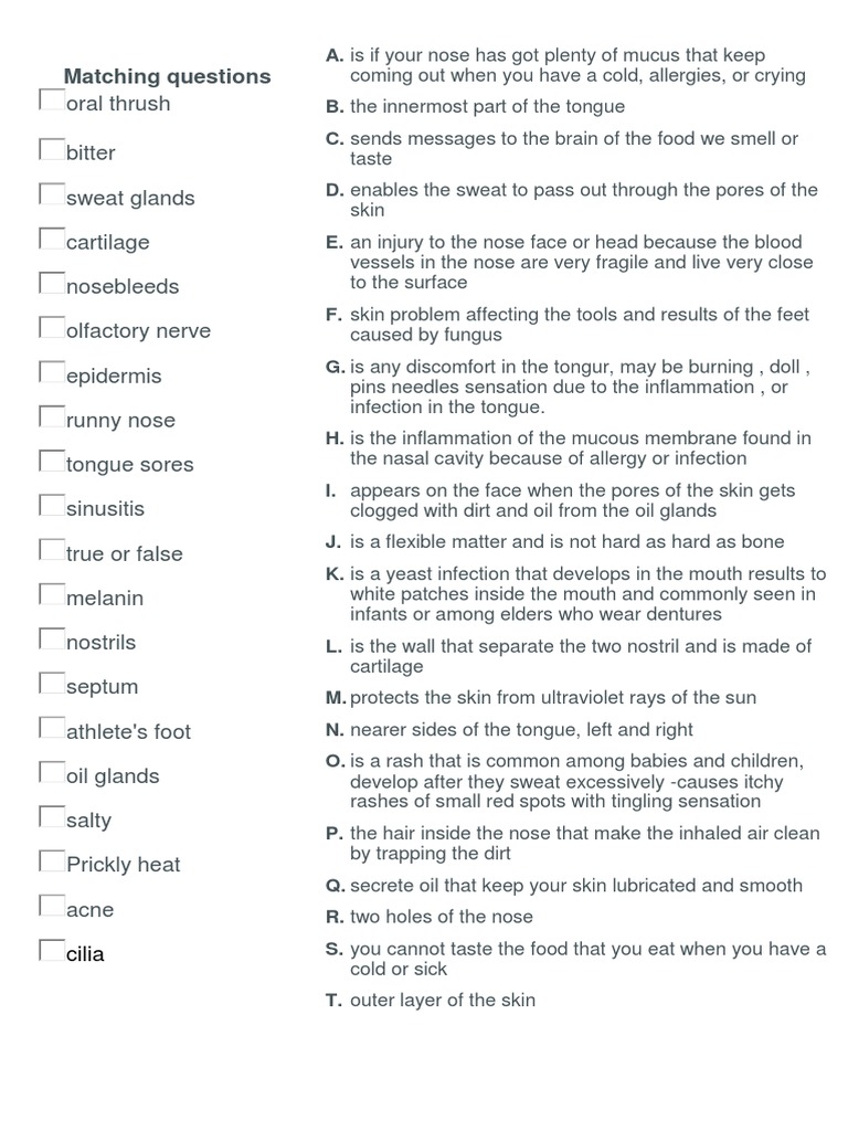 Grade 3 Sense Organs, Nose Tongue and Skin | PDF | Human Nose | Skin