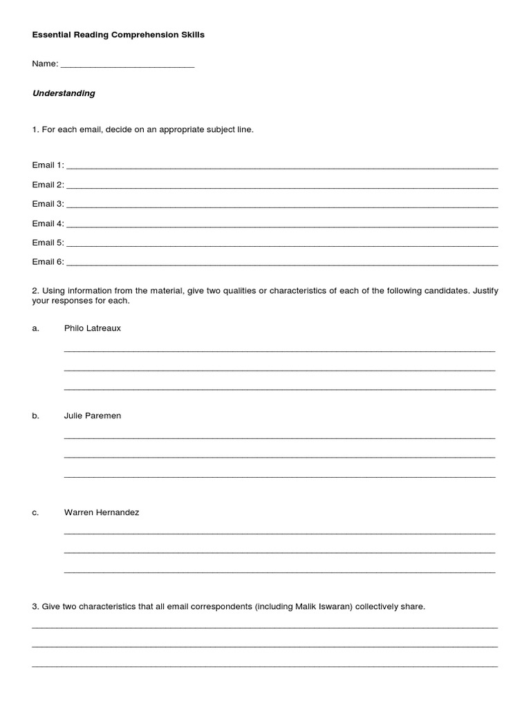 Essential Reading Comprehension Skills - Understanding | PDF | Reading ...