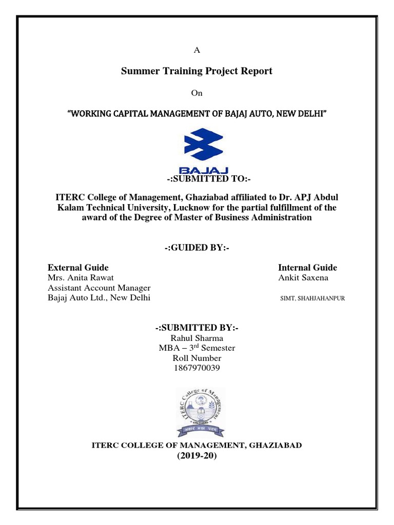 Summer Training Project Report: Iterc College of Management, Ghaziabad ...