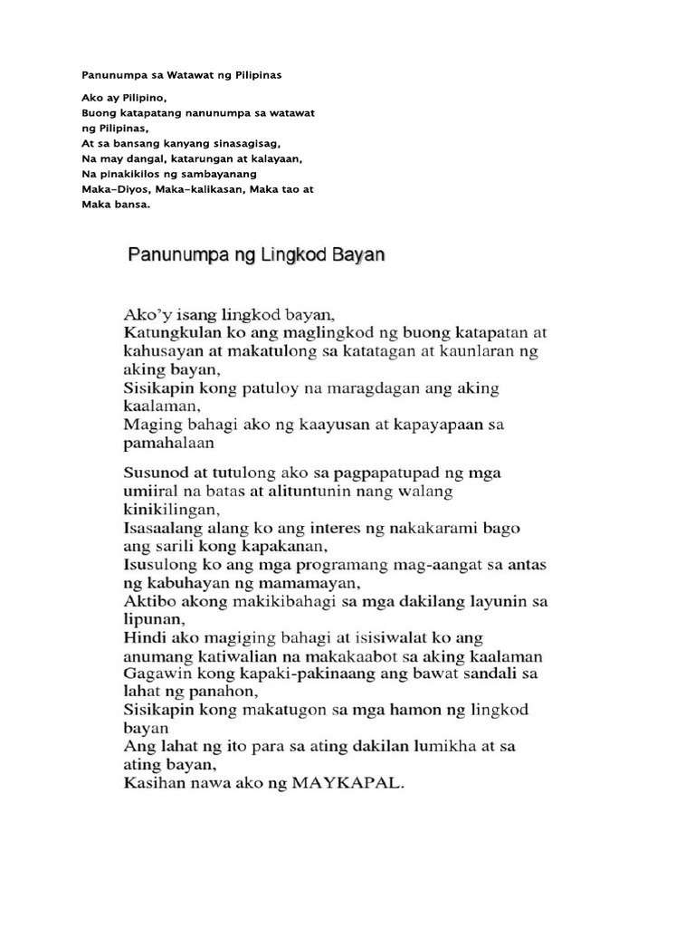 Panunumpa Sa Watawat NG Pilipinas | PDF