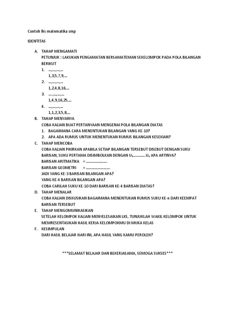 Contoh Lks Matematika SMP | PDF