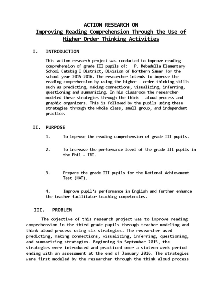 Action Research On Improving Reading Comprehension | PDF | Reading ...