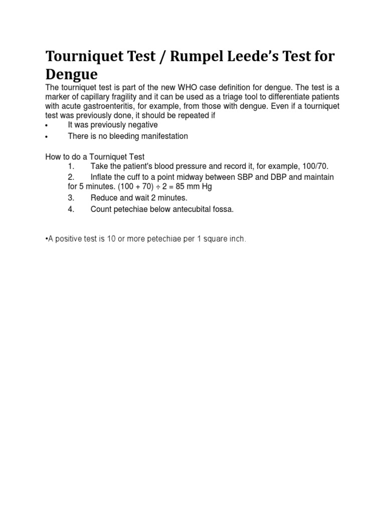 Tourniquet or Rumpel Leede's Test | PDF
