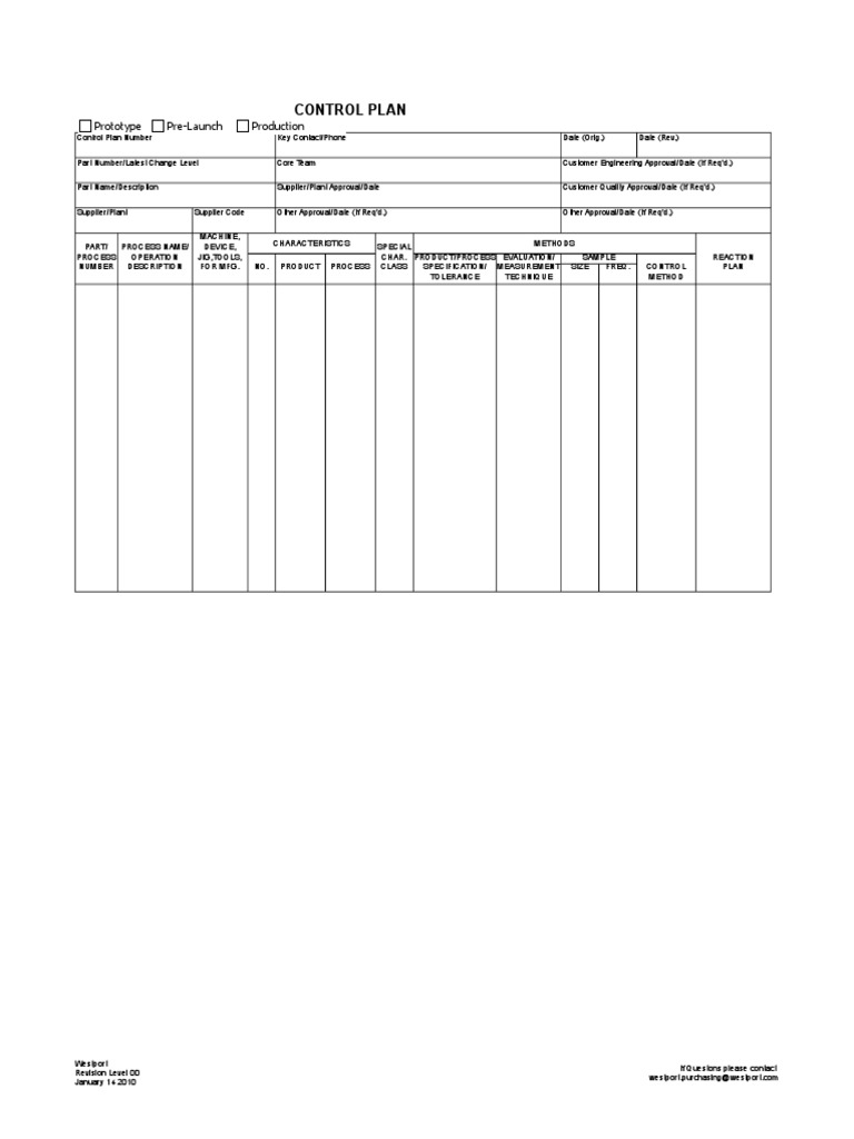 Control Plan: Prototype Pre-Launch Production | PDF