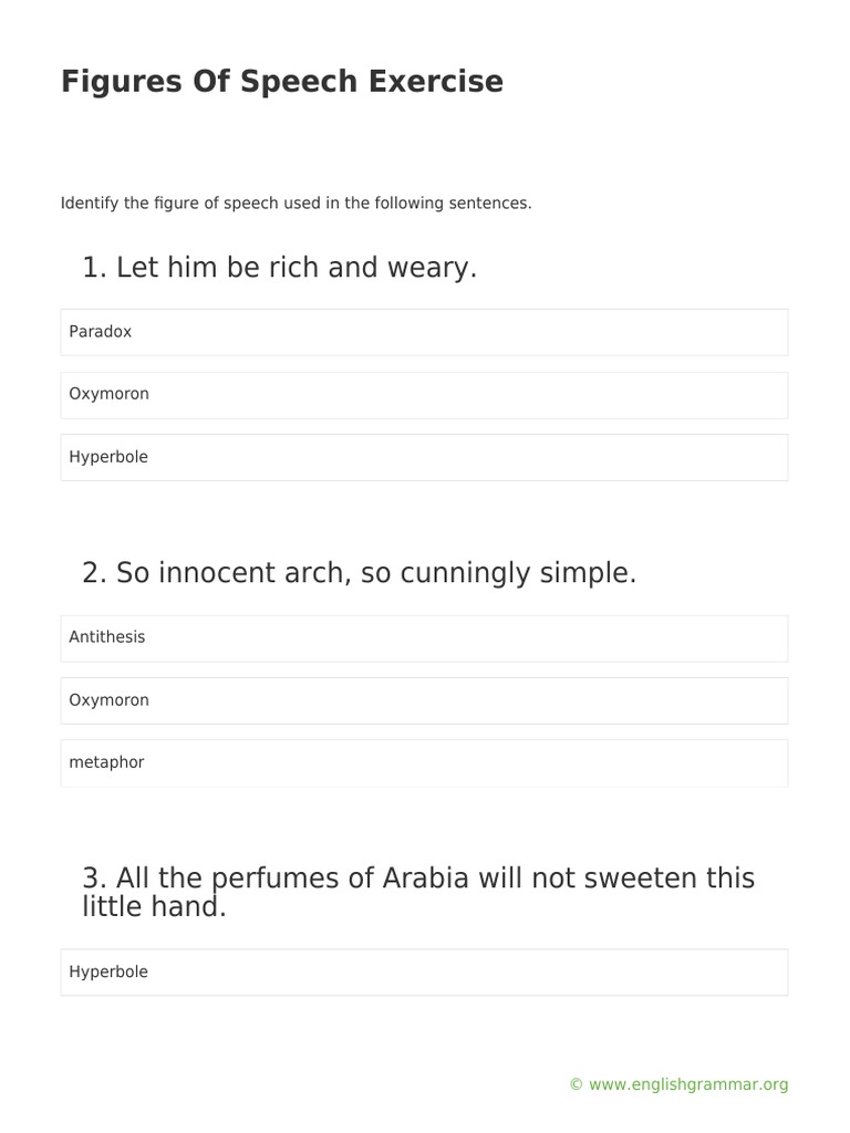 Figures of Speech Exercise | PDF | Rhetorical Techniques | Vocabulary